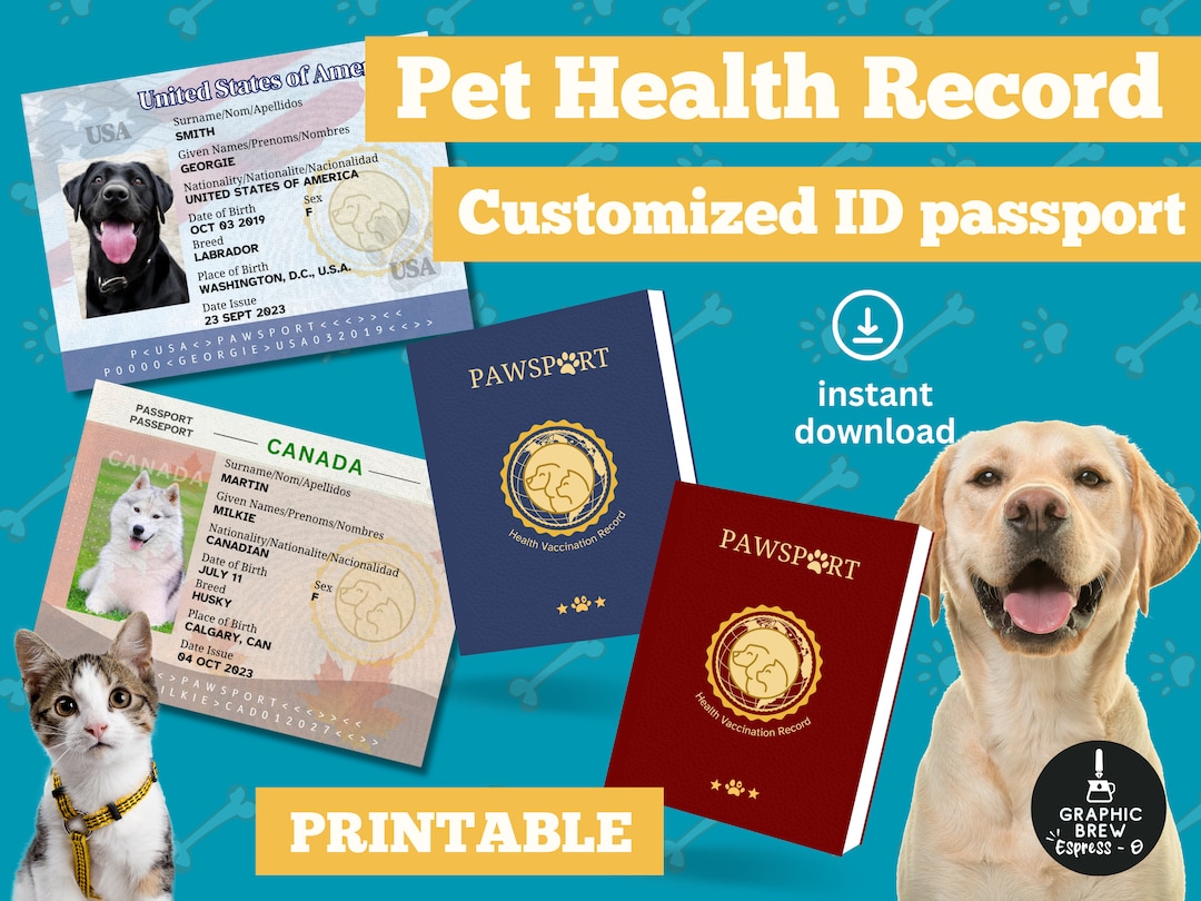 Customized Pet Passport & Health Record: Printable Planner (digital ...