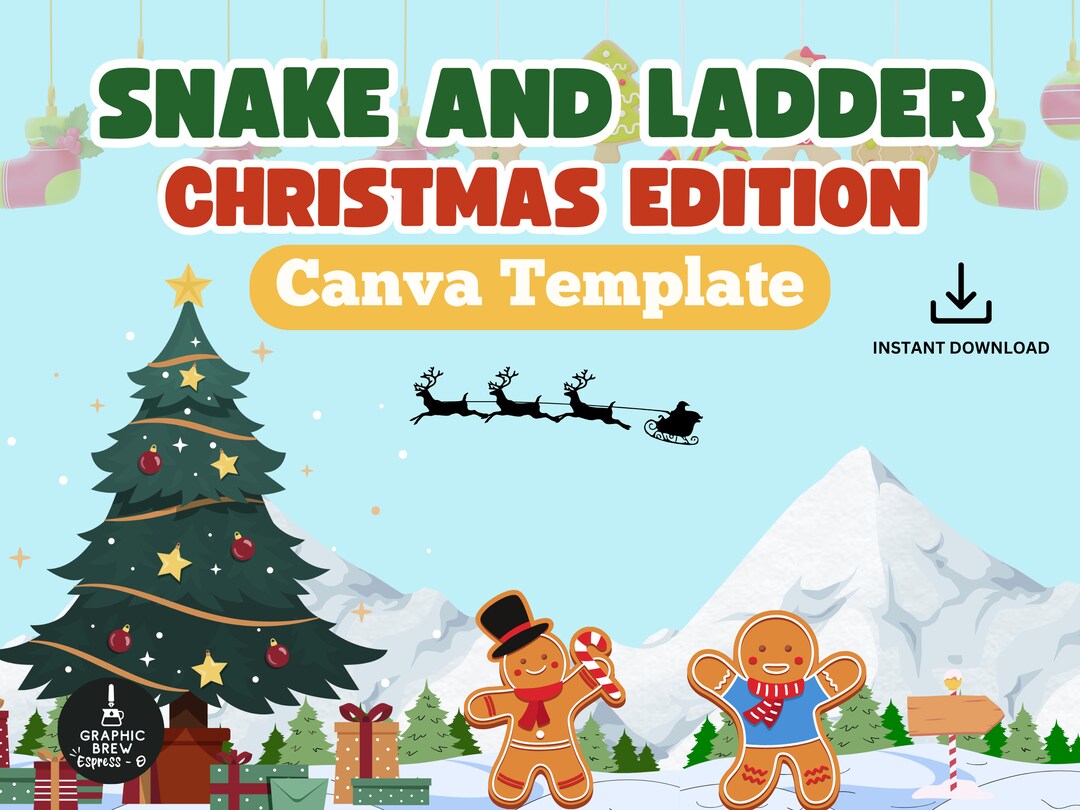 Christmas Snake and Ladder Virtual Game, Canva Game Template, Holiday ...