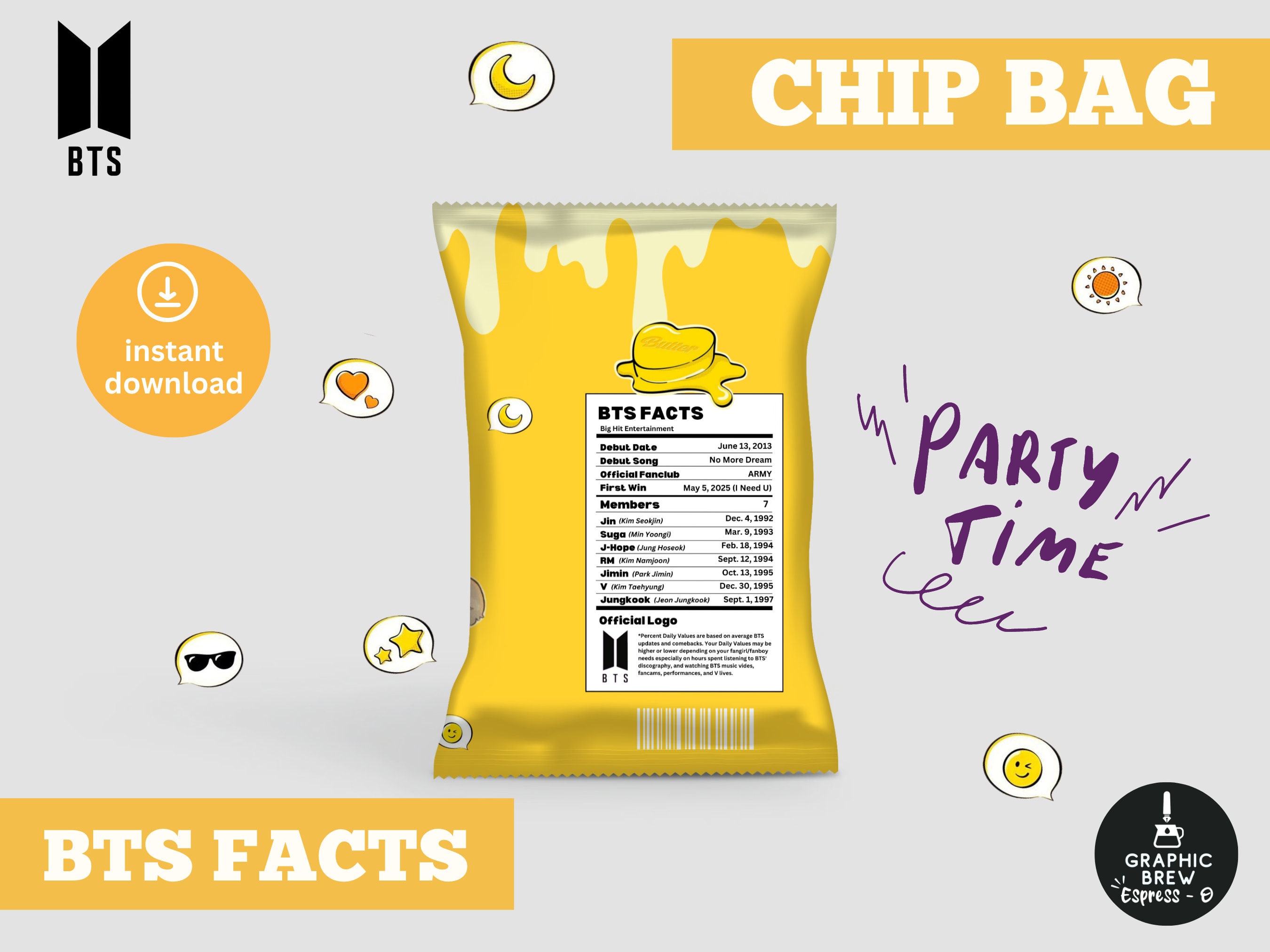 BTS Chip Bag BTS Butter Butter Collections Party Packs - Etsy
