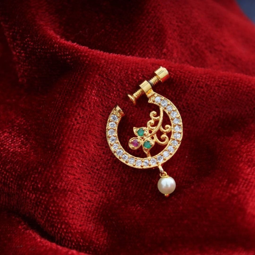 Small Maharashtrian Gold Plated Nath Indian Jewelry Non Piercing ...