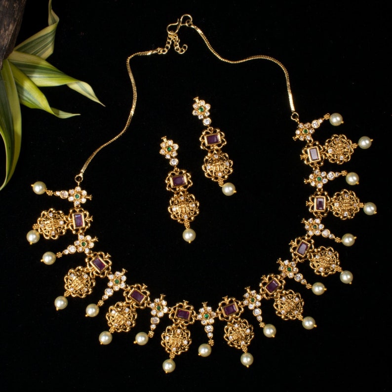 Matt Gold Finish Long Necklace With Earrings Indian Jewelry Matt Finish ...