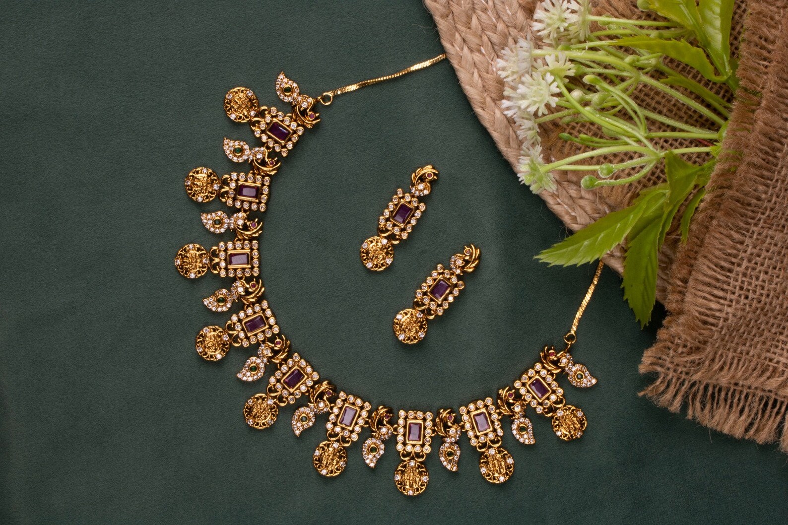 Matt Gold Finish Long Necklace With Earrings Indian Jewelry Matt Finish ...