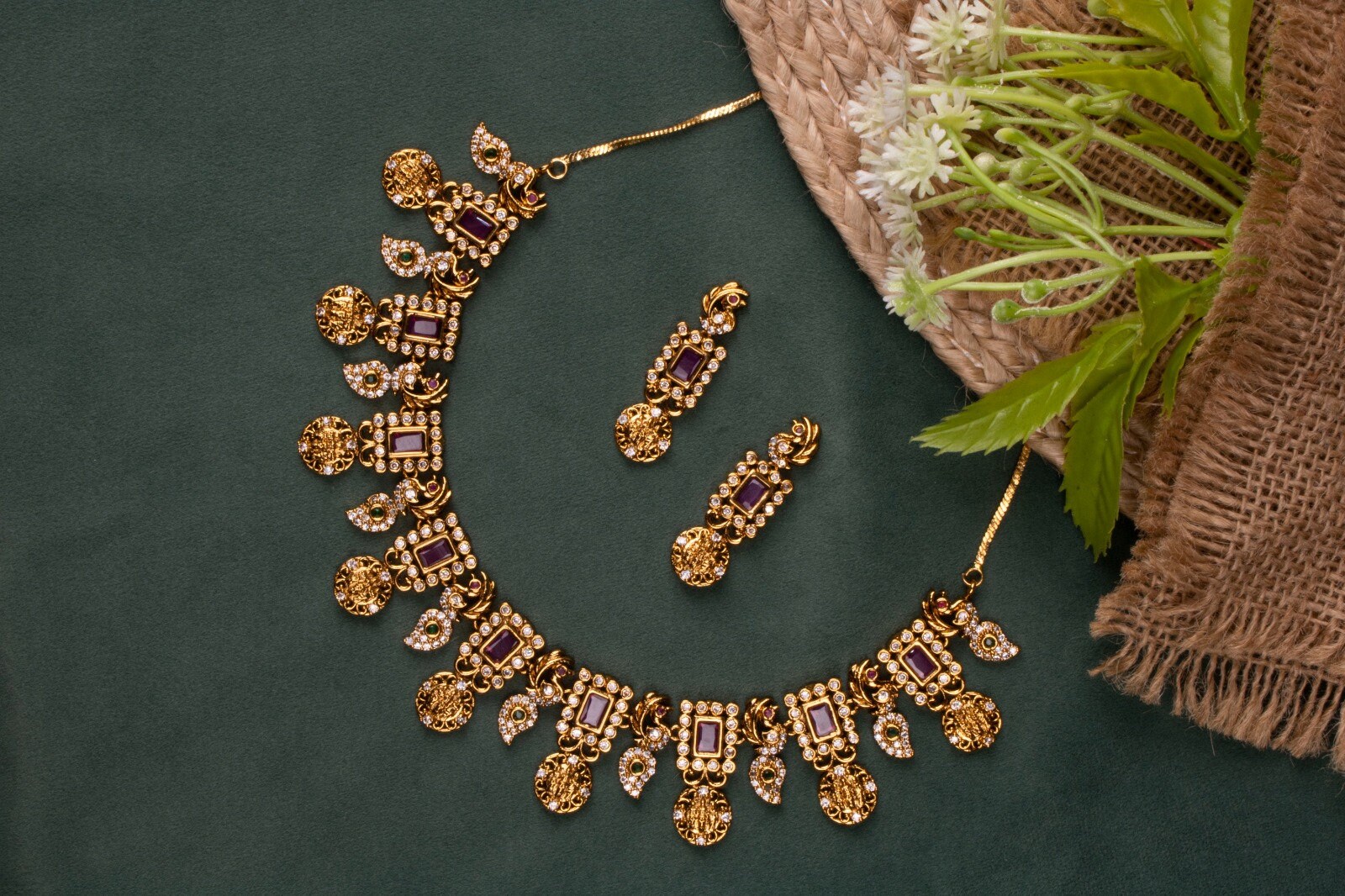 Matt Gold Finish Long Necklace With Earrings Indian Jewelry Matt Finish ...