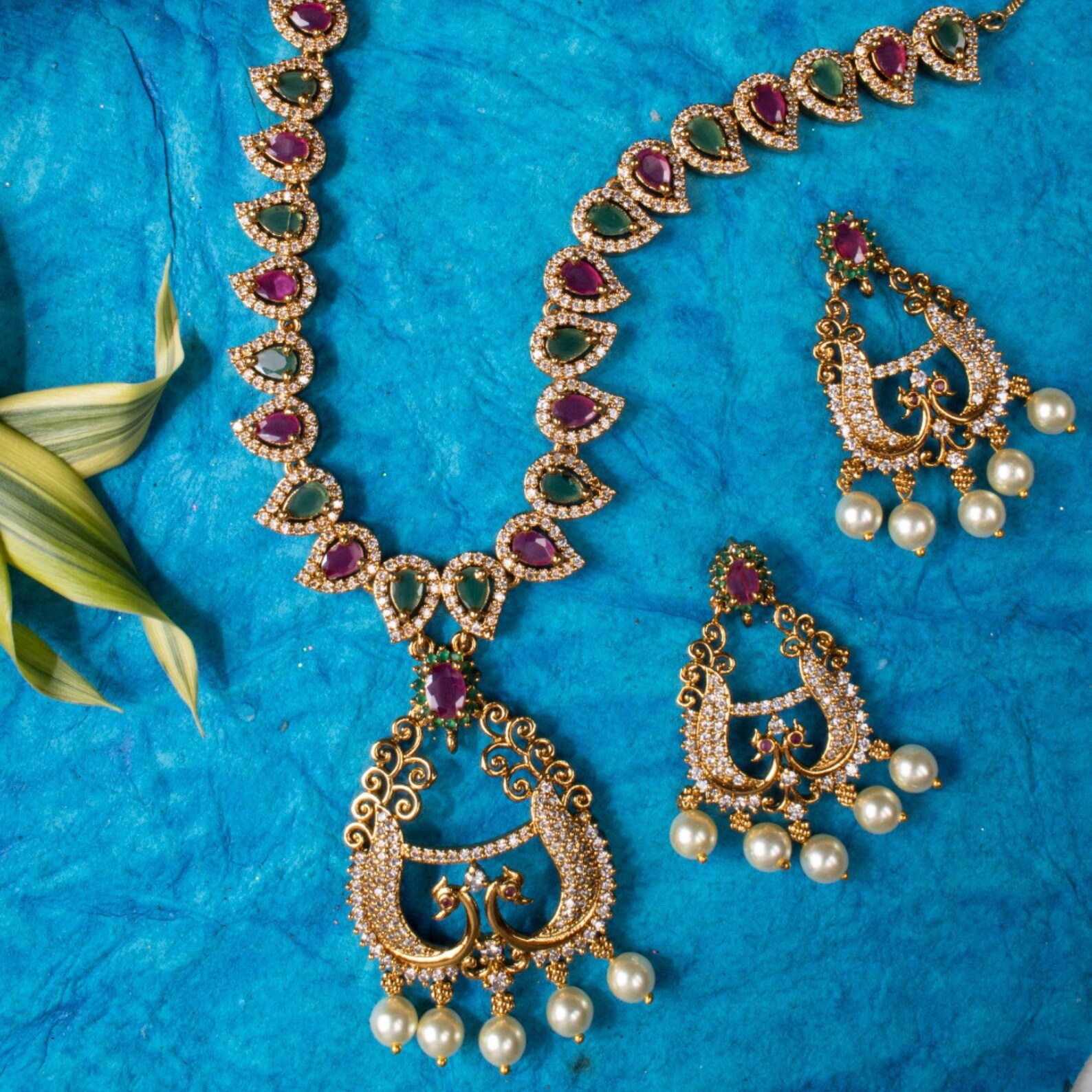 Matt Gold Finish Long Necklace With Earrings Indian Jewelry Matt Finish ...