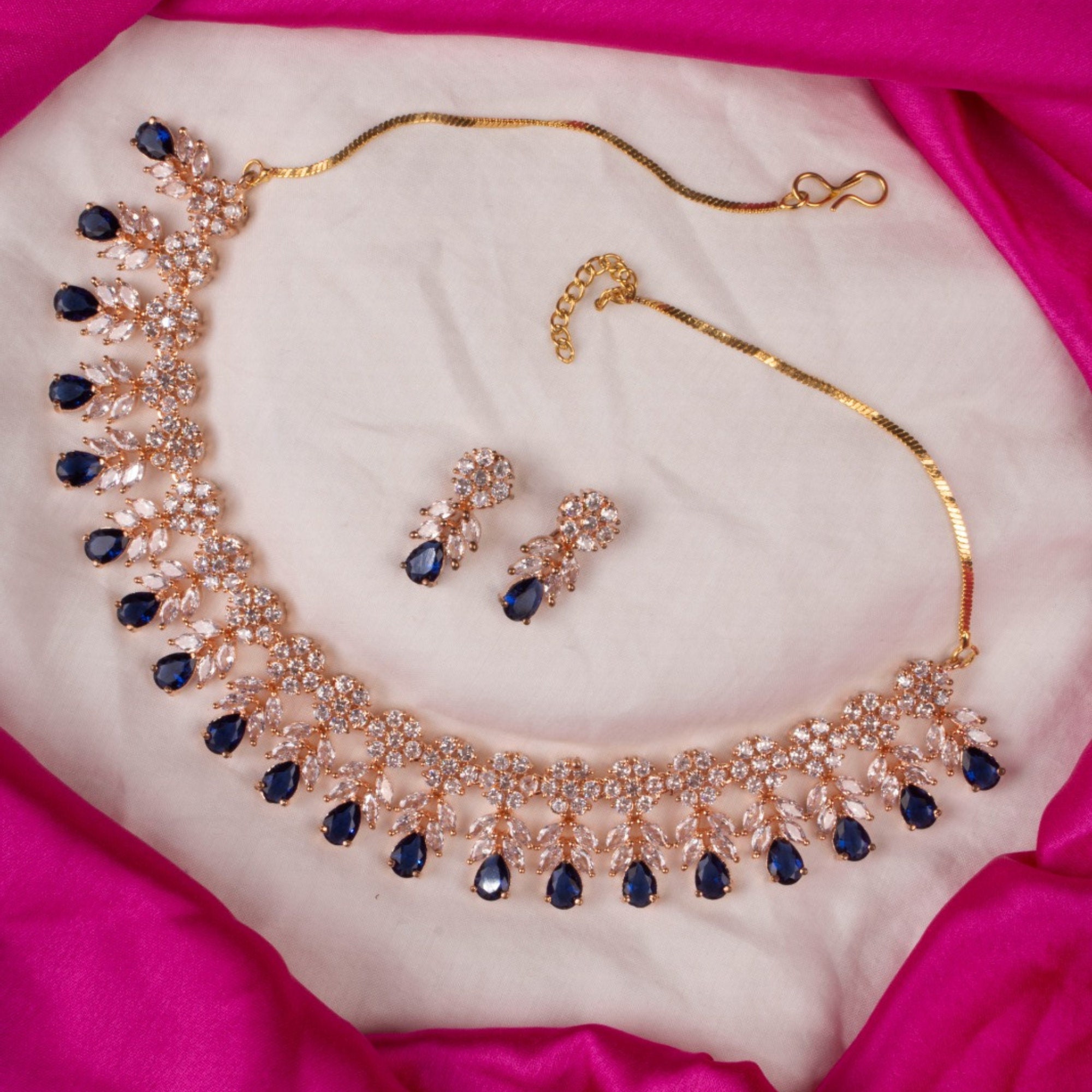 Rose Gold Necklace Set American Diamond Necklace Set in Silver Emerald Green Necklace Set ...