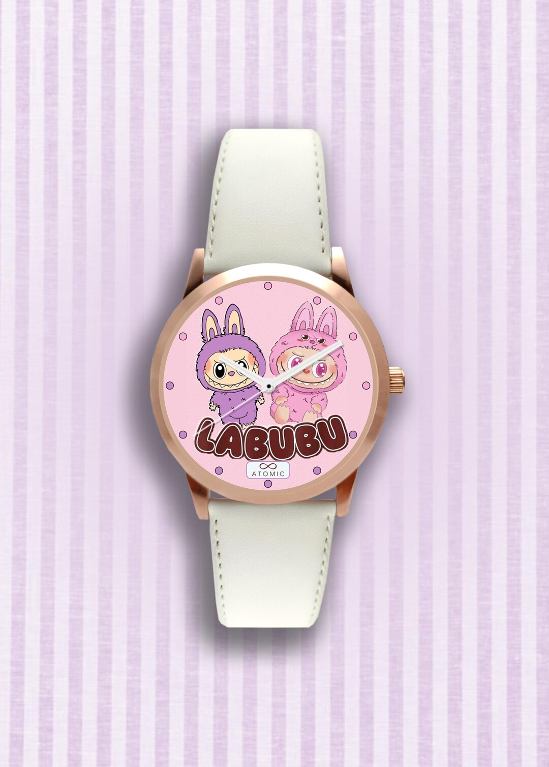 Pink Labubu Bunny Watch: Kawaii Cartoon Wristwatch, Rose Gold & White ...