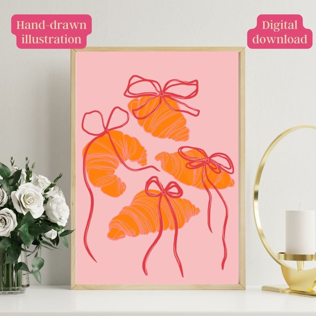 Coquette Croissant Poster Printable Art / Coquette Wall Art / Croissant ...