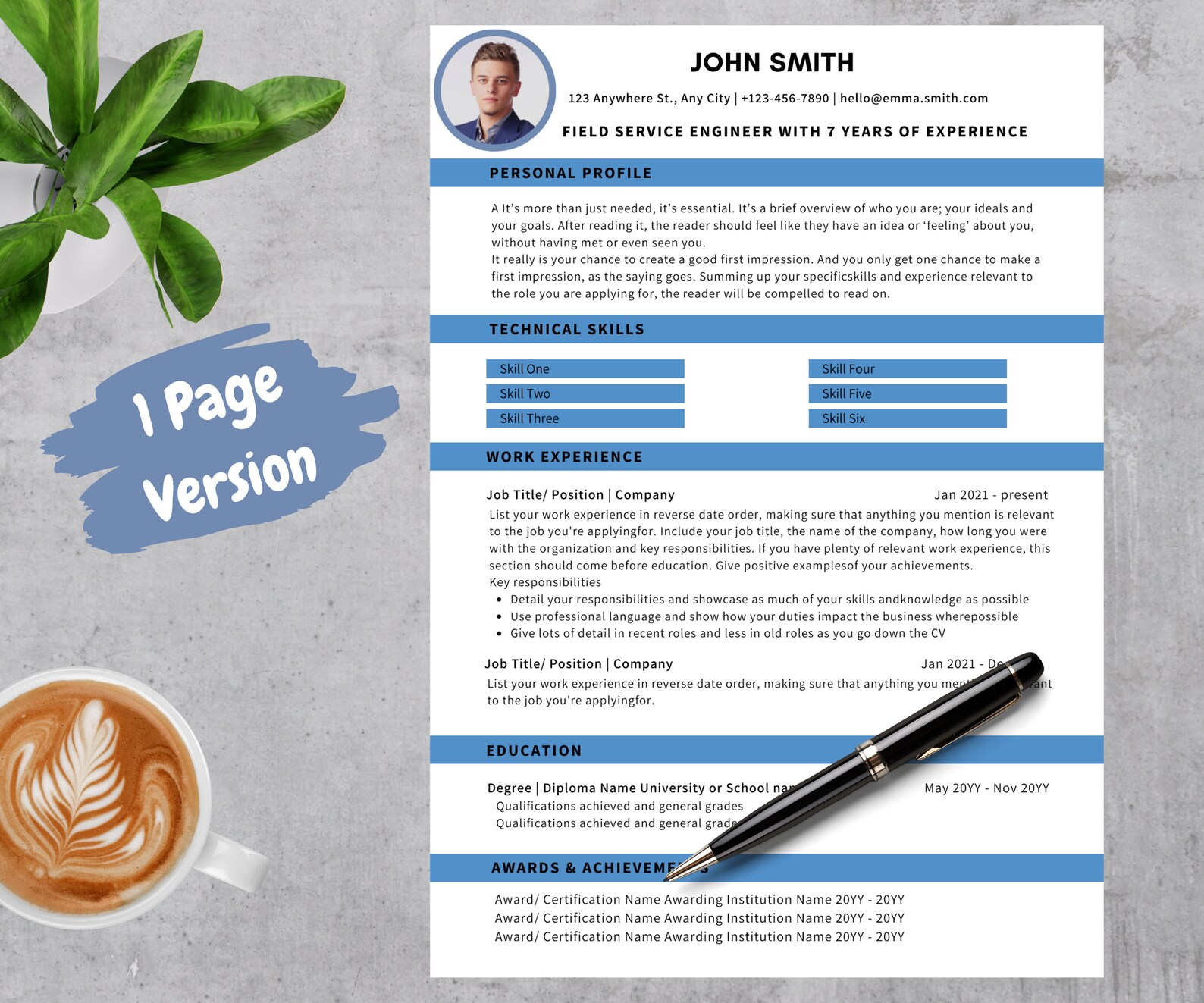 CV, Resume Template, Professional Modern Resume Template for Word Pages ...