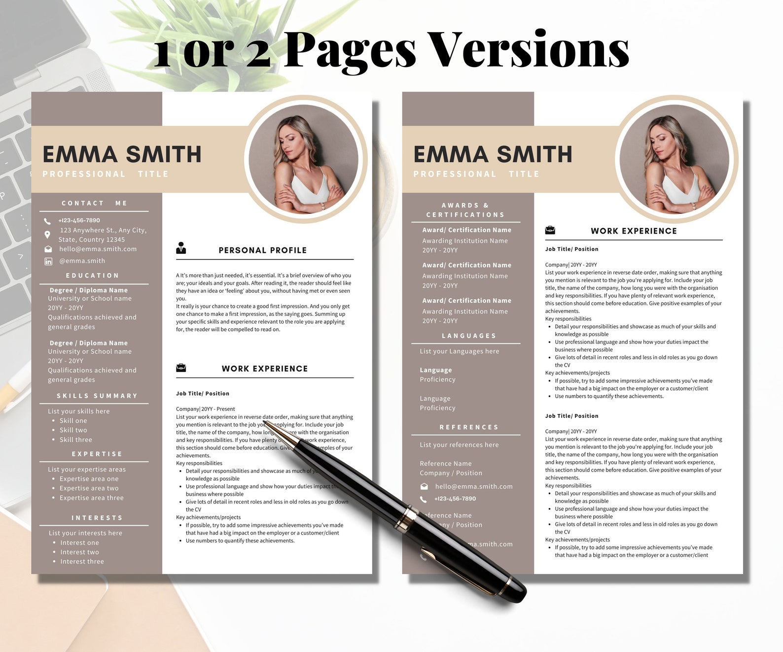 Modern Resume Template With Photo, CV Template With Picture ...
