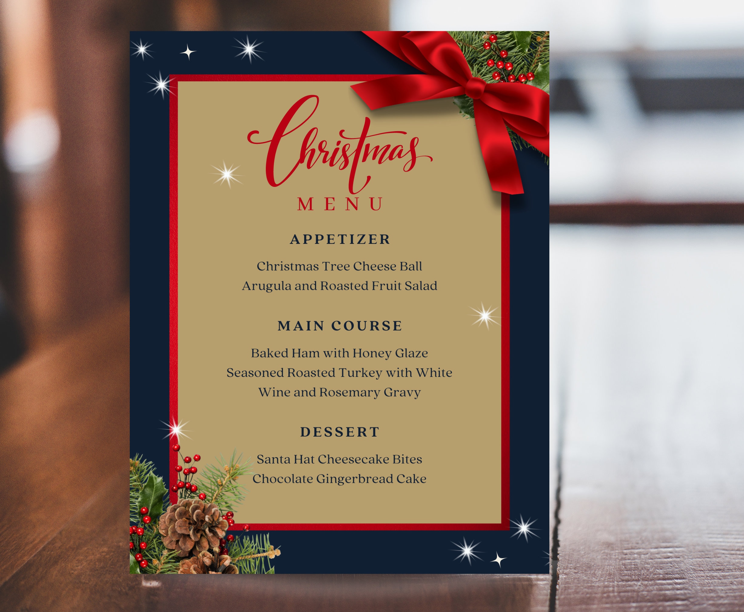 Christmas Menu Template | Holiday Dinner Menu | Printable Christmas ...