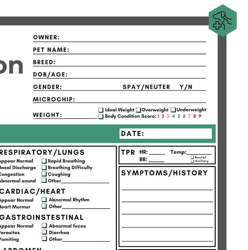 New! Expanded Physical Exam Form With More Sections | Veterinary ...