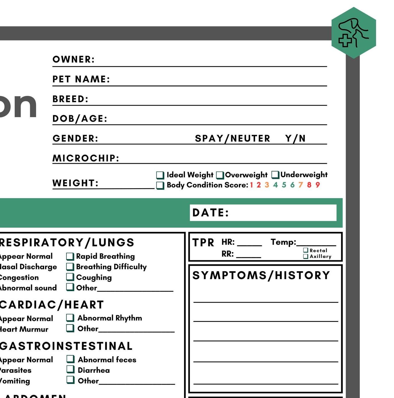 New! Expanded Physical Exam Form With More Sections | Veterinary ...