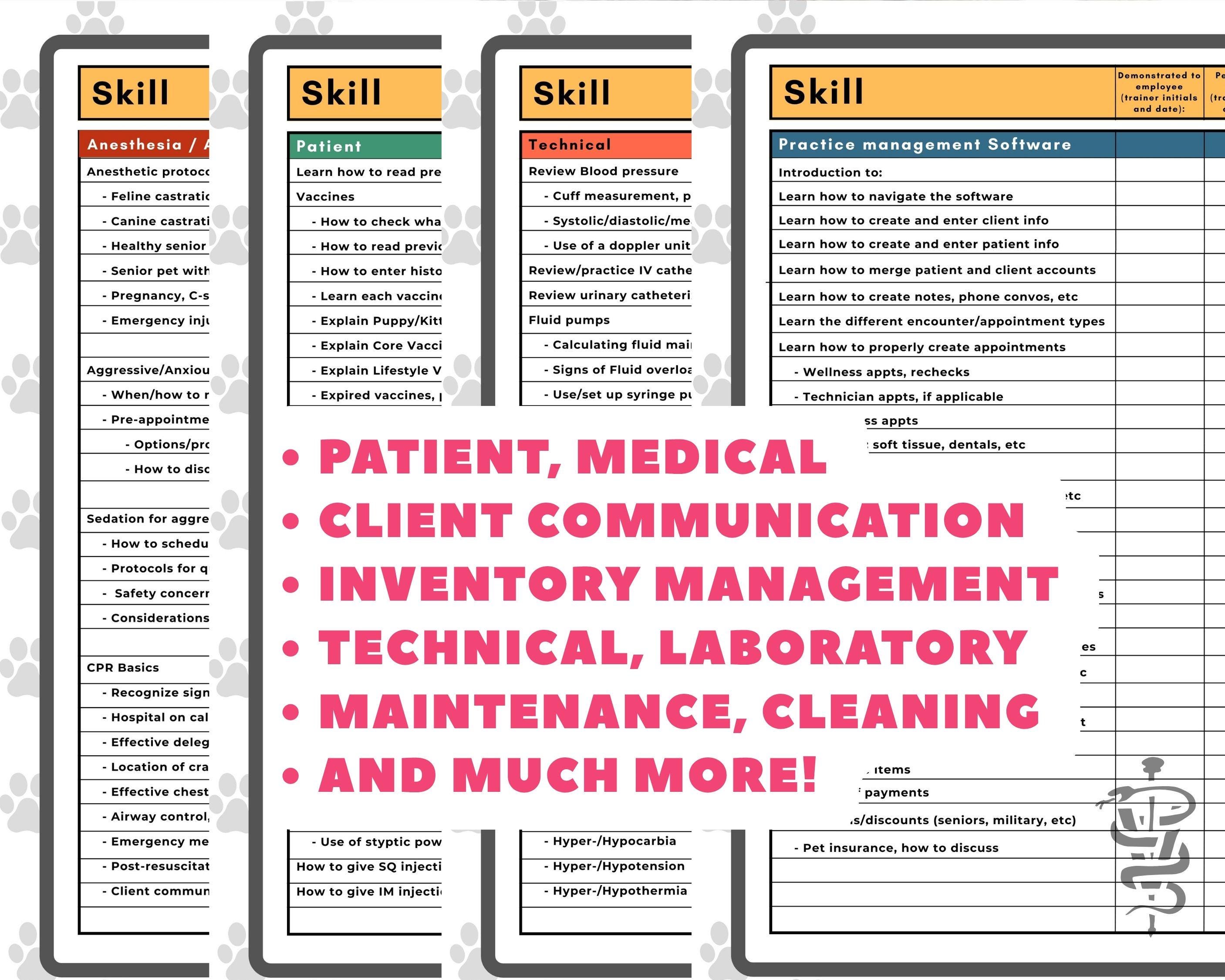 Vet Assistant VA Skills Checklist | Employee Training for Veterinary ...