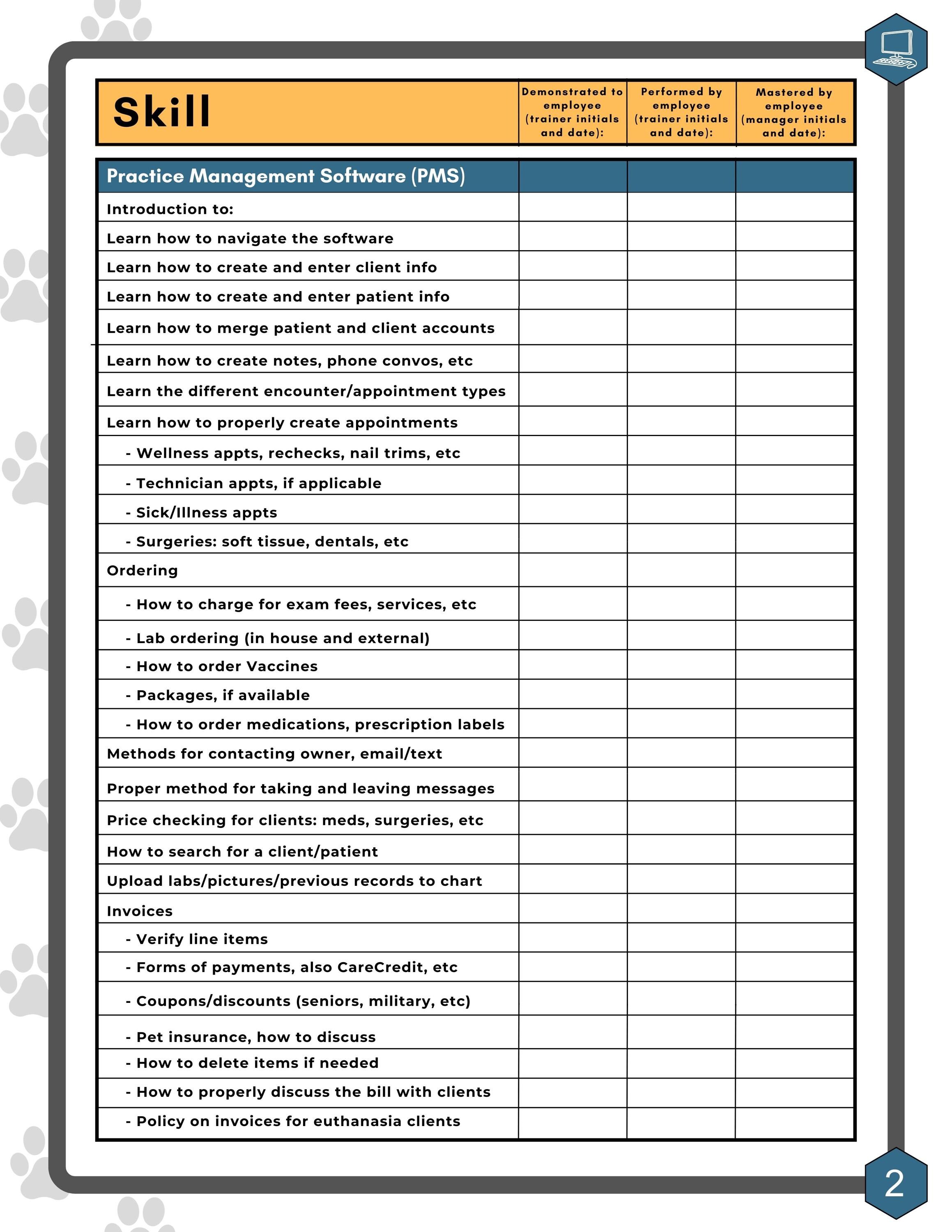 Vet Reception Skills and Tasks Checklist | Training Guide for ...