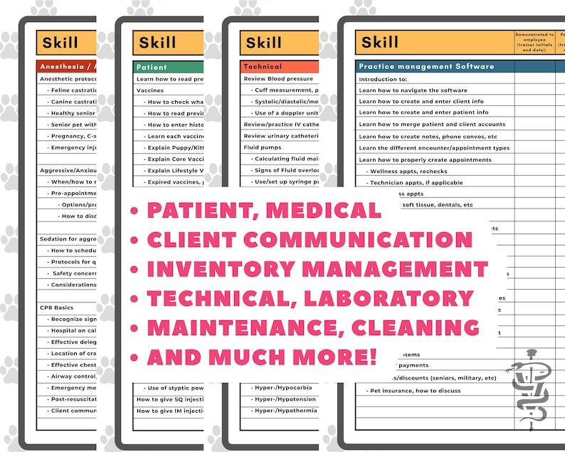 Vet Assistant and Receptionists Skills Checklists Bundle | Training for ...
