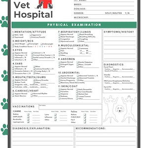 Customizable Physical Exam Form | Veterinary Hospital Blank Printable ...