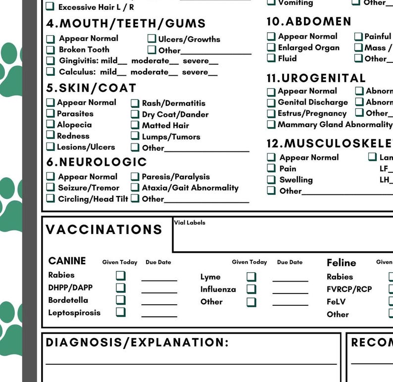 New! Expanded Physical Exam Form With More Sections | Veterinary ...