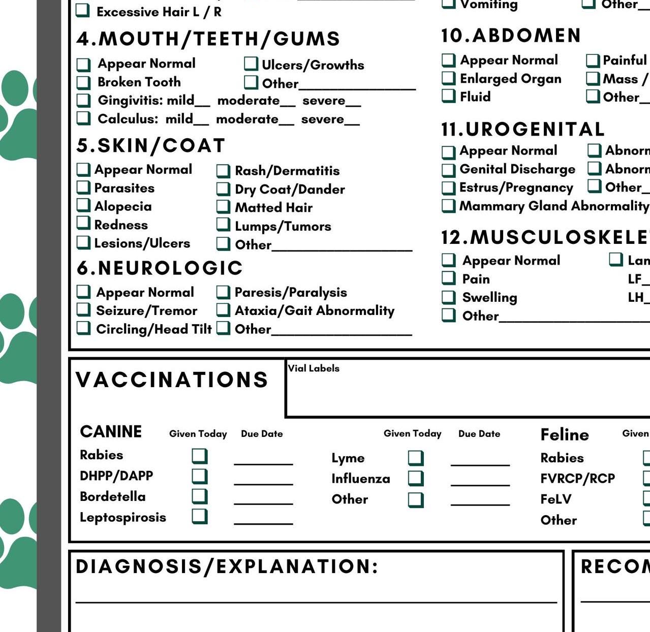 New! Expanded Physical Exam Form With More Sections | Veterinary ...
