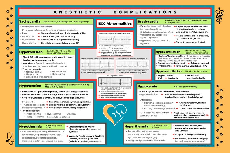 NEW SIZE! | Anesthesia Complications Poster for the Veterinary Hospital ...