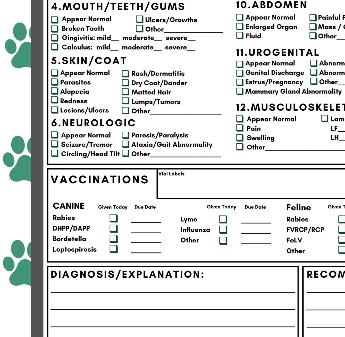 New! Expanded Customizable Physical Exam Form | Veterinary Hospital Blank Printable PDF | Vet ...
