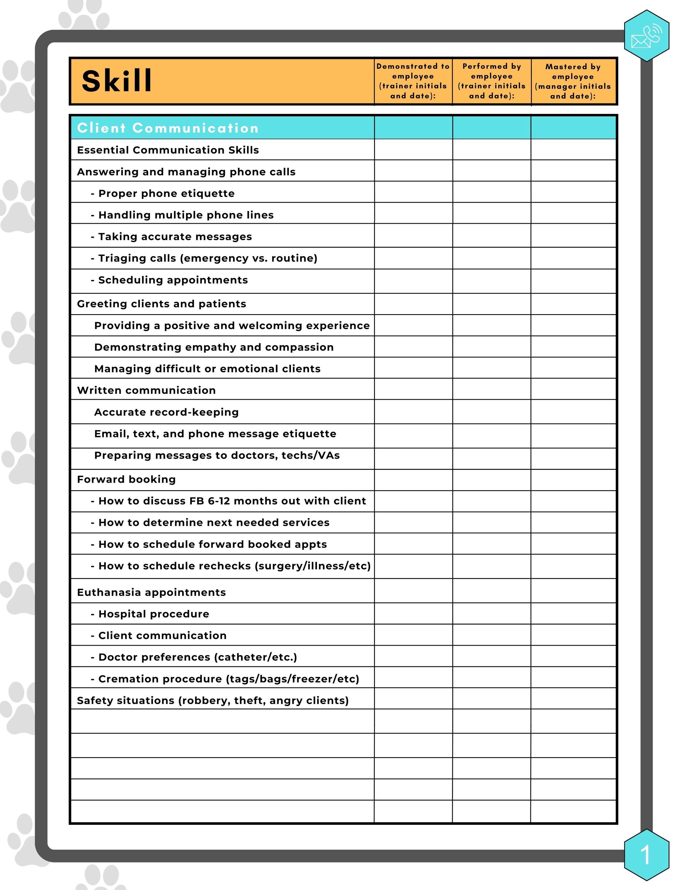Vet Reception Skills and Tasks Checklist | Training Guide for ...