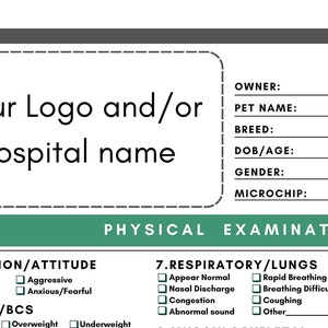Physical Exam Form With Customizable Logo | Veterinary Hospital Blank ...