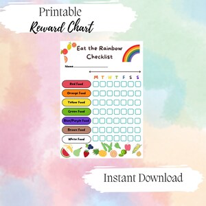 Eat the Rainbow Printable Chart, Kids Nutrition, Healthy Food Tracker ...