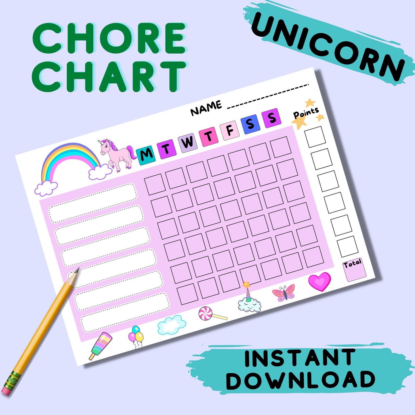 Chore Chart, Unicorn Theme, Kids Chore Chart, Chore Chart Printable ...
