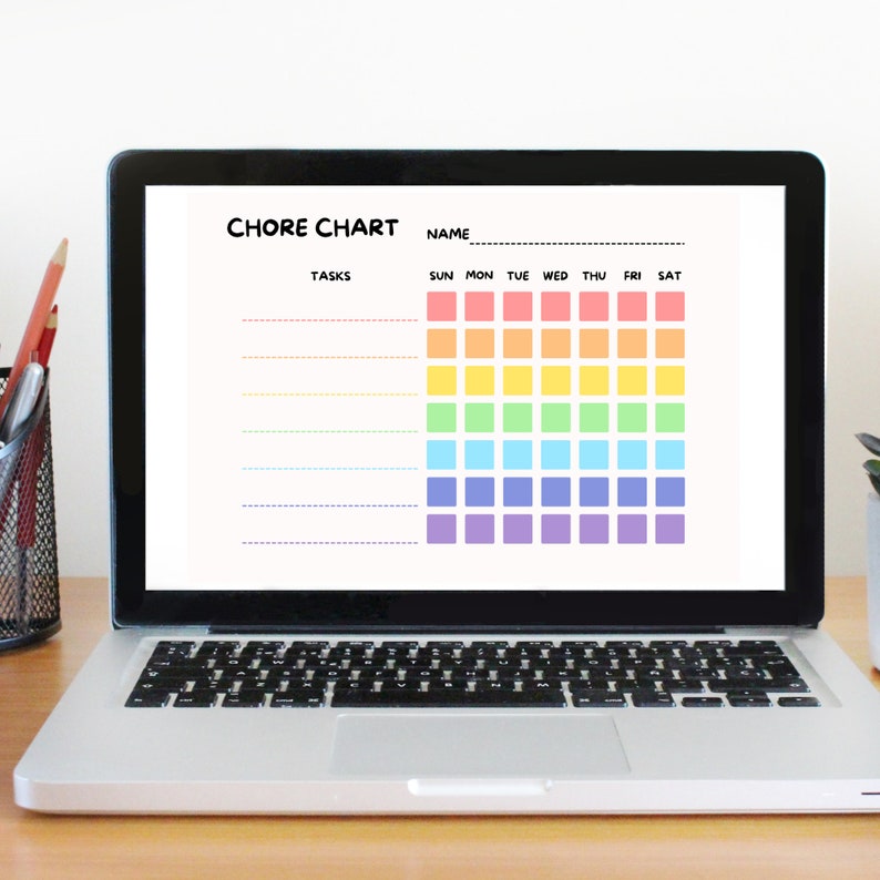 Chore Chart, Rainbow Theme, Kids Chore Chart, Chore Chart Printable ...