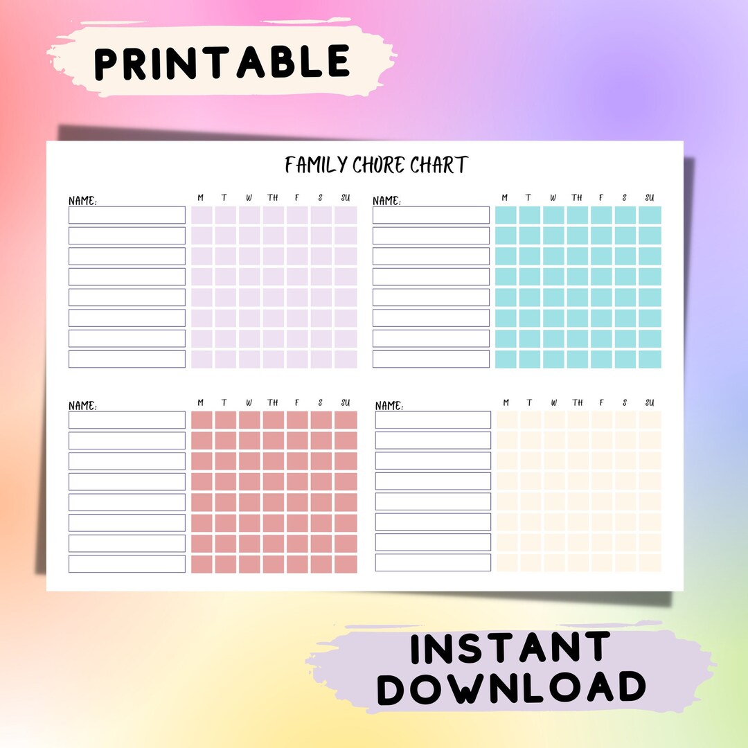 Family Chore Chart, Family Planner, Chore Chart Printable, Chore Chart ...
