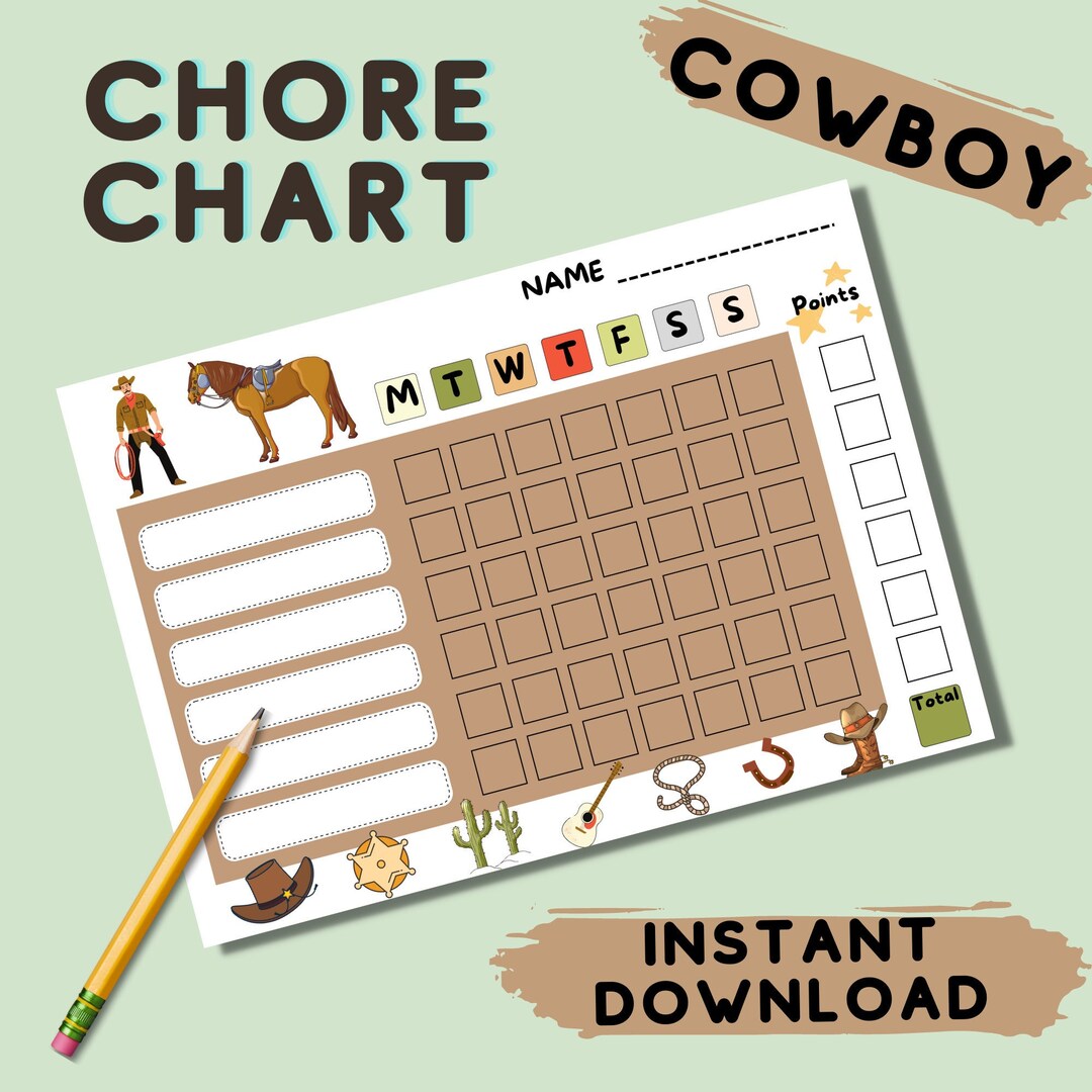Chore Chart, Cowboy Theme, Kids Chore Chart, Chore Chart Printable ...
