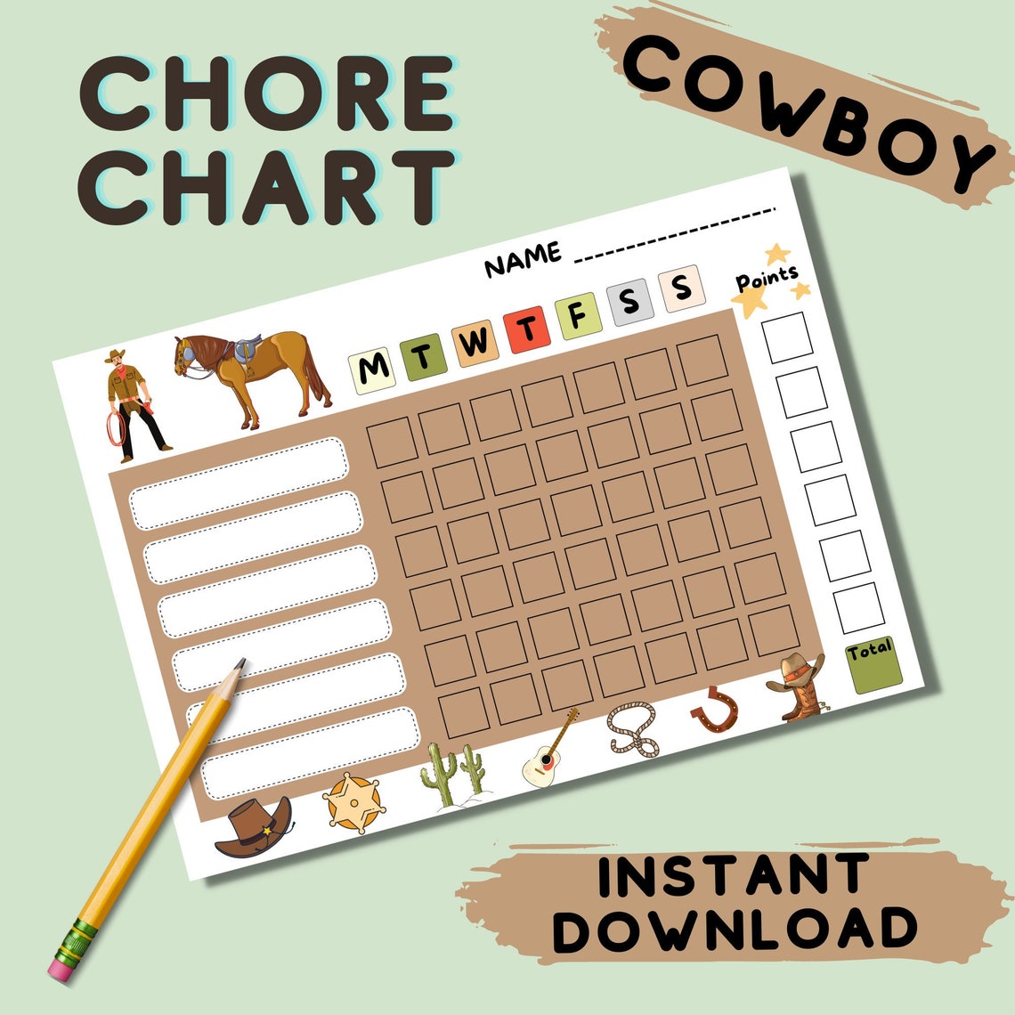 Chore Chart, Cowboy Theme, Kids Chore Chart, Chore Chart Printable ...