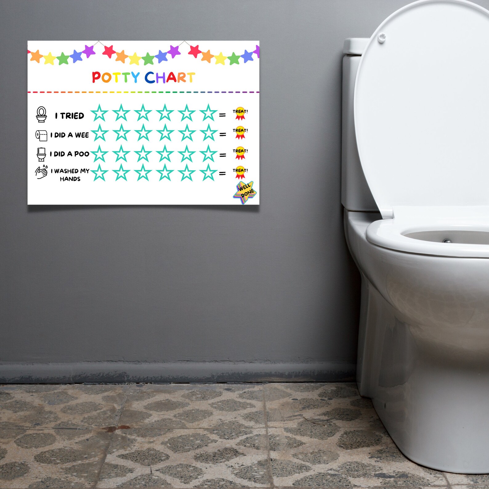 Potty Chart, Printable Potty Chart, Rainbow Theme, Reward Chart, Toilet ...
