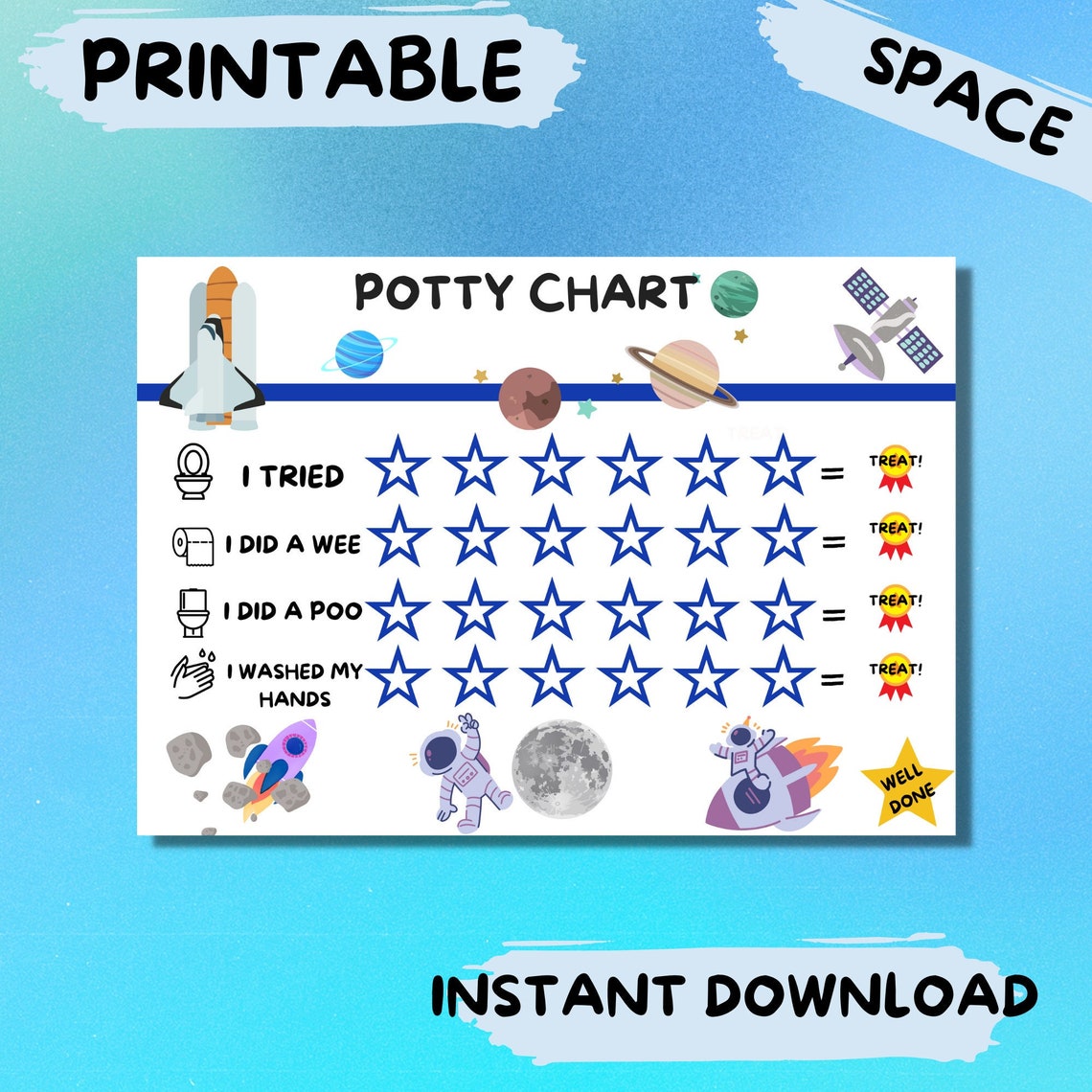 Potty Chart, Printable Potty Chart, Space Theme, Reward Chart, Toilet ...