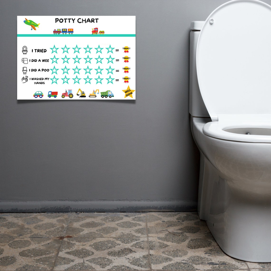 Potty Chart, Printable Potty Chart, Vehicle Theme, Reward Chart, Toilet ...