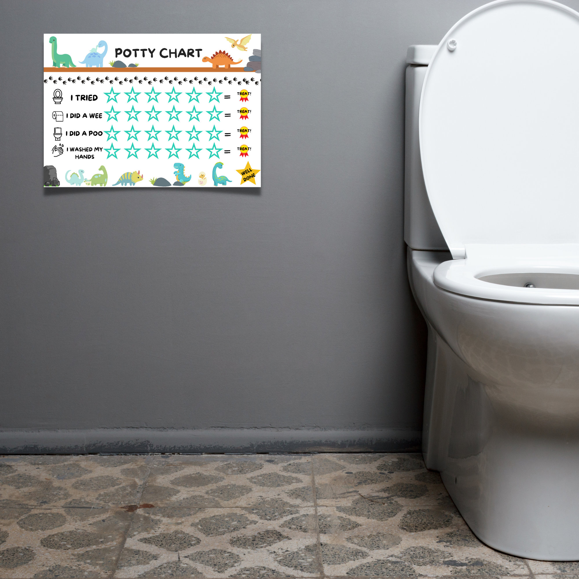 Potty Chart, Printable Potty Chart, Dinosaur Theme, Reward Chart ...