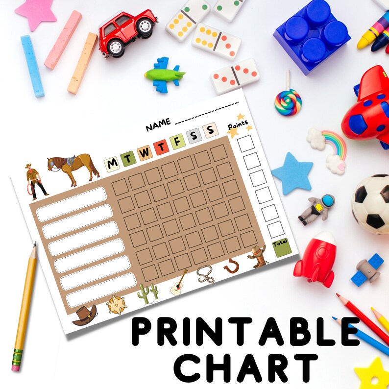 Chore Chart, Cowboy Theme, Kids Chore Chart, Chore Chart Printable ...