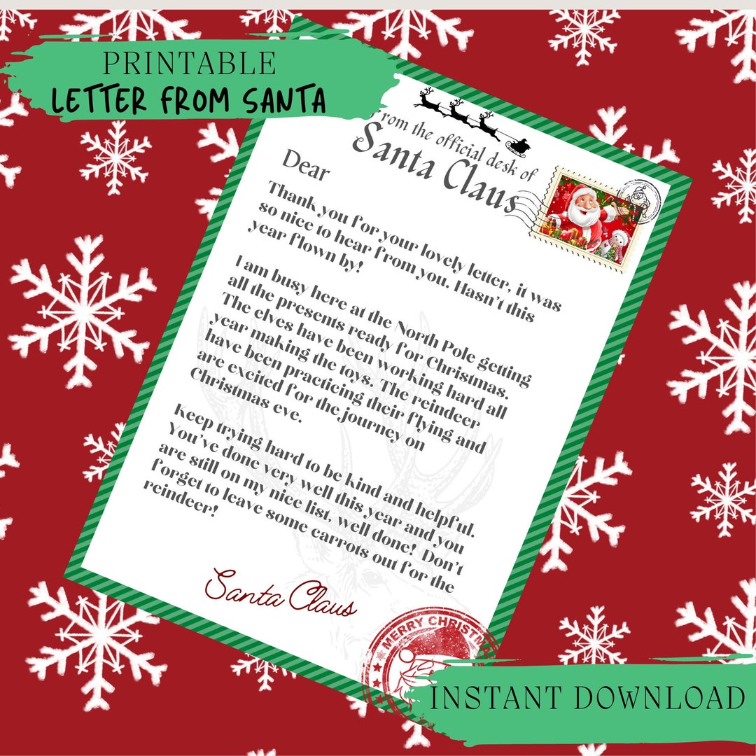 Carta de Santa, Carta de Navidad, Carta de Santa, Descarga Instantánea ...