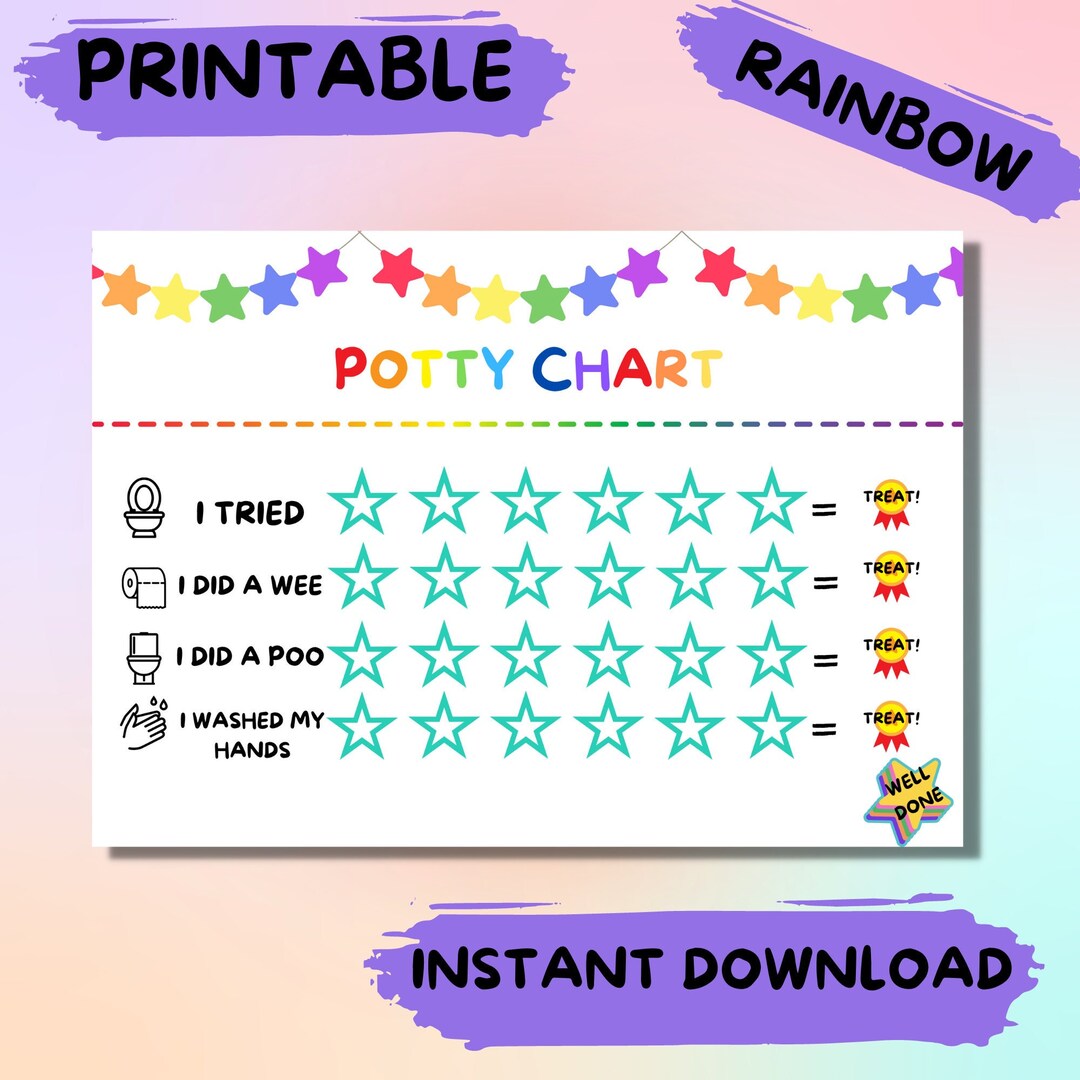 Potty Chart, Printable Potty Chart, Rainbow Theme, Reward Chart, Toilet ...