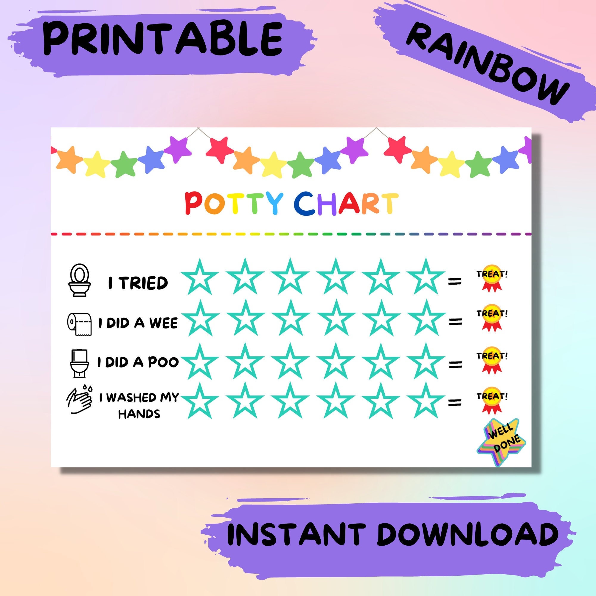 Potty Chart, Printable Potty Chart, Rainbow Theme, Reward Chart, Toilet ...