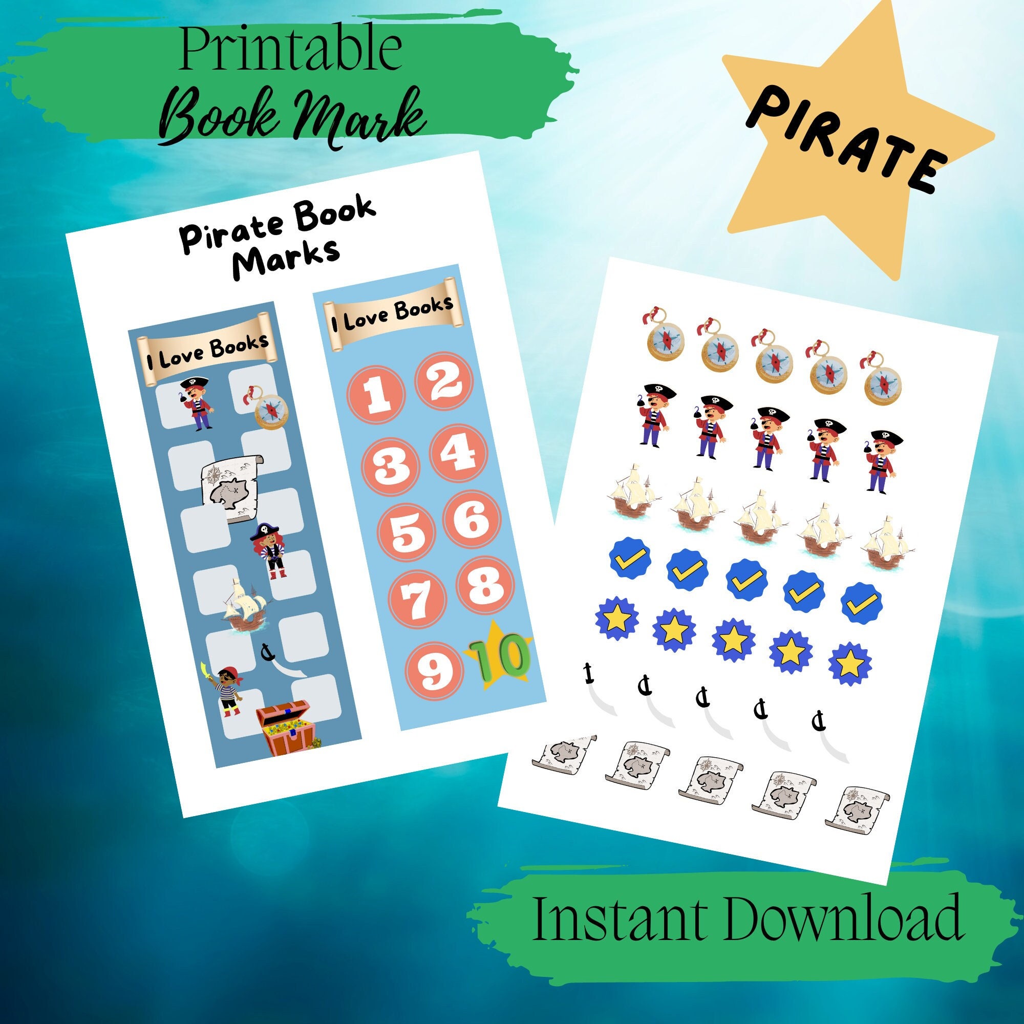 Pirate Bookmark, Printable Bookmarks for Kids, Instant Download ...