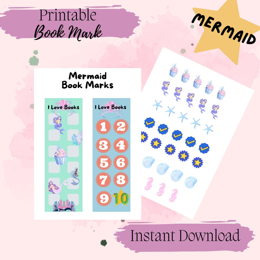 Mermaid Bookmark, Printable Bookmarks for Kids, Instant Download ...