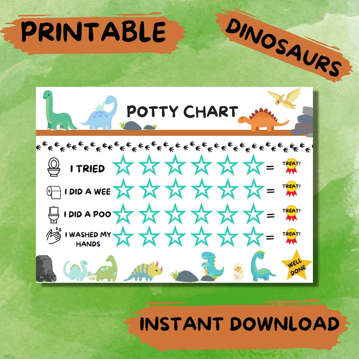 Potty Chart, Printable Potty Chart, Dinosaur Theme, Reward Chart ...