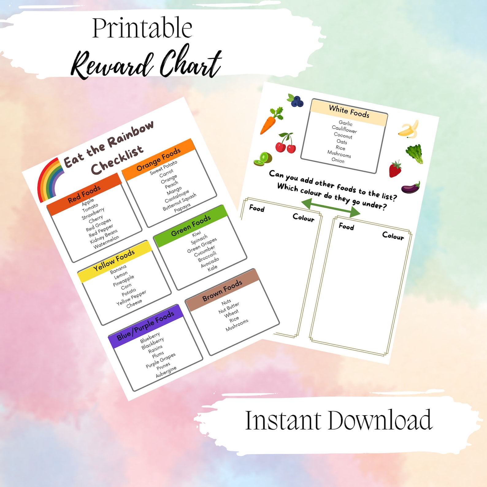 Eat the Rainbow Printable Chart, Kids Nutrition, Healthy Food Tracker ...