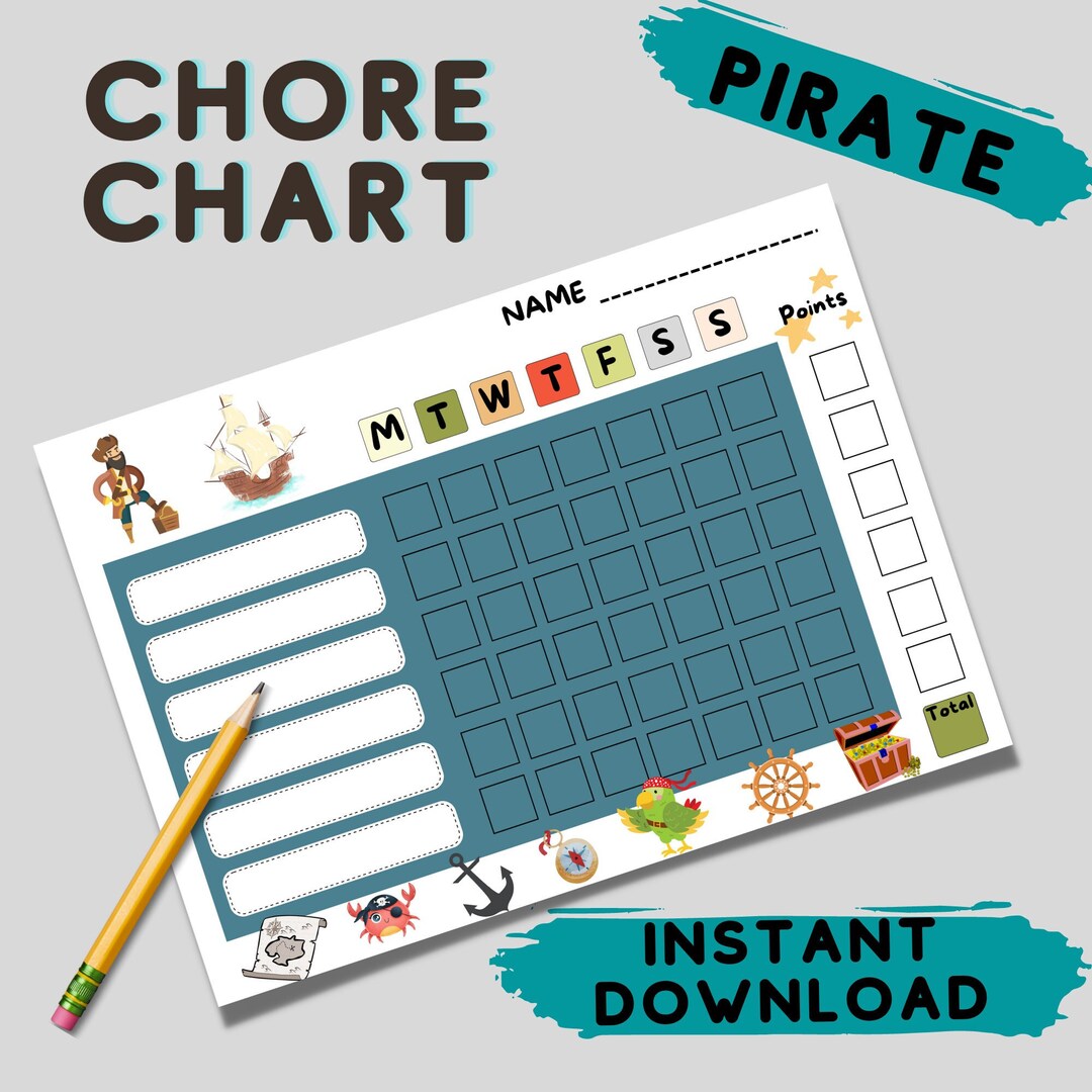 Chore Chart, Pirate Theme, Kids Chore Chart, Chore Chart Printable ...