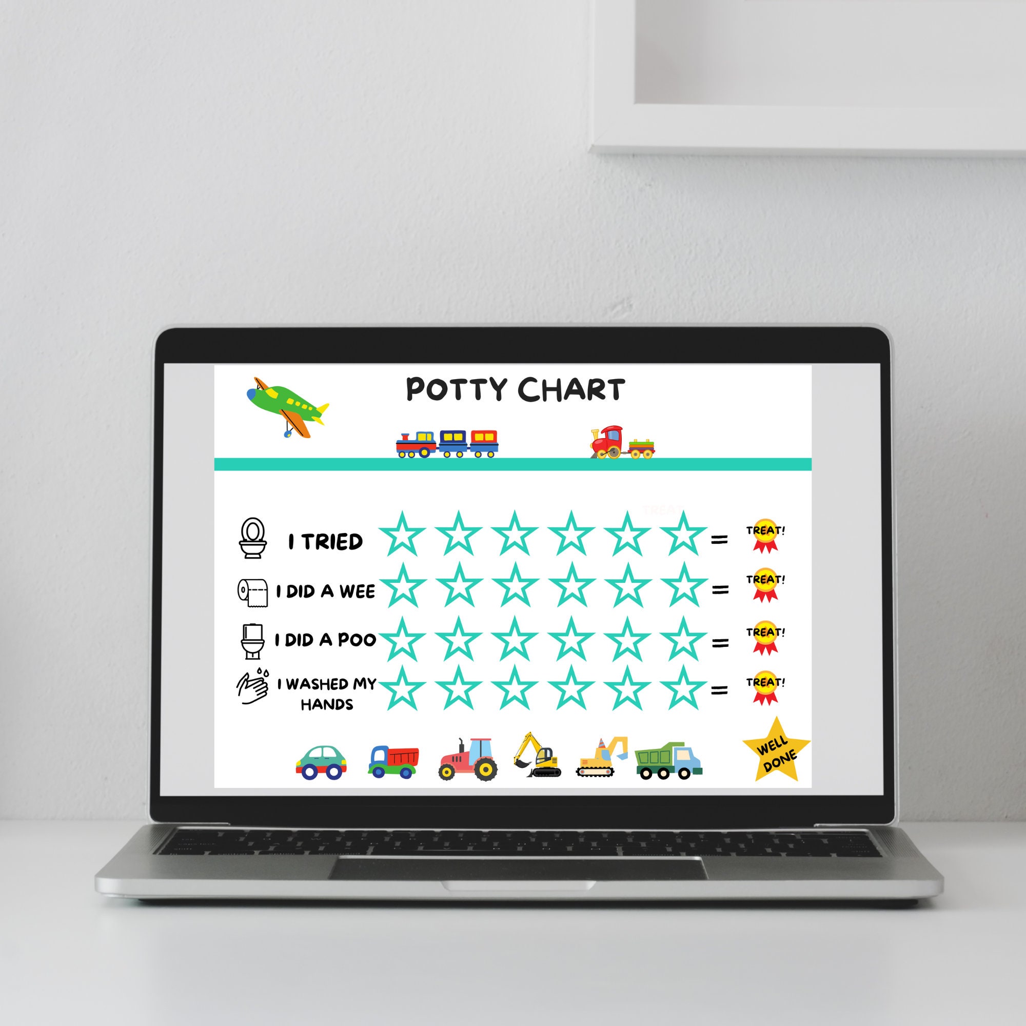 Potty Chart, Printable Potty Chart, Vehicle Theme, Reward Chart, Toilet ...