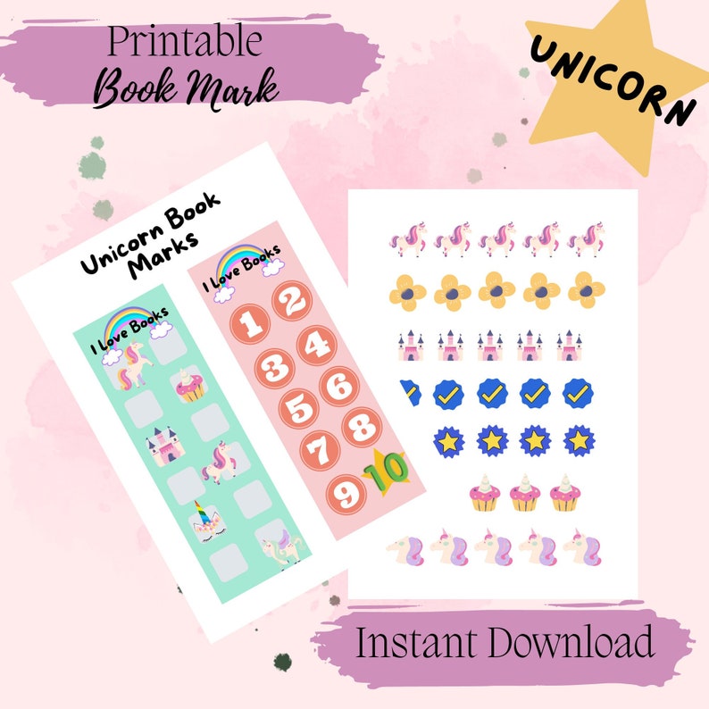 Unicorn Bookmark, Printable Bookmarks for Kids, Instant Download ...