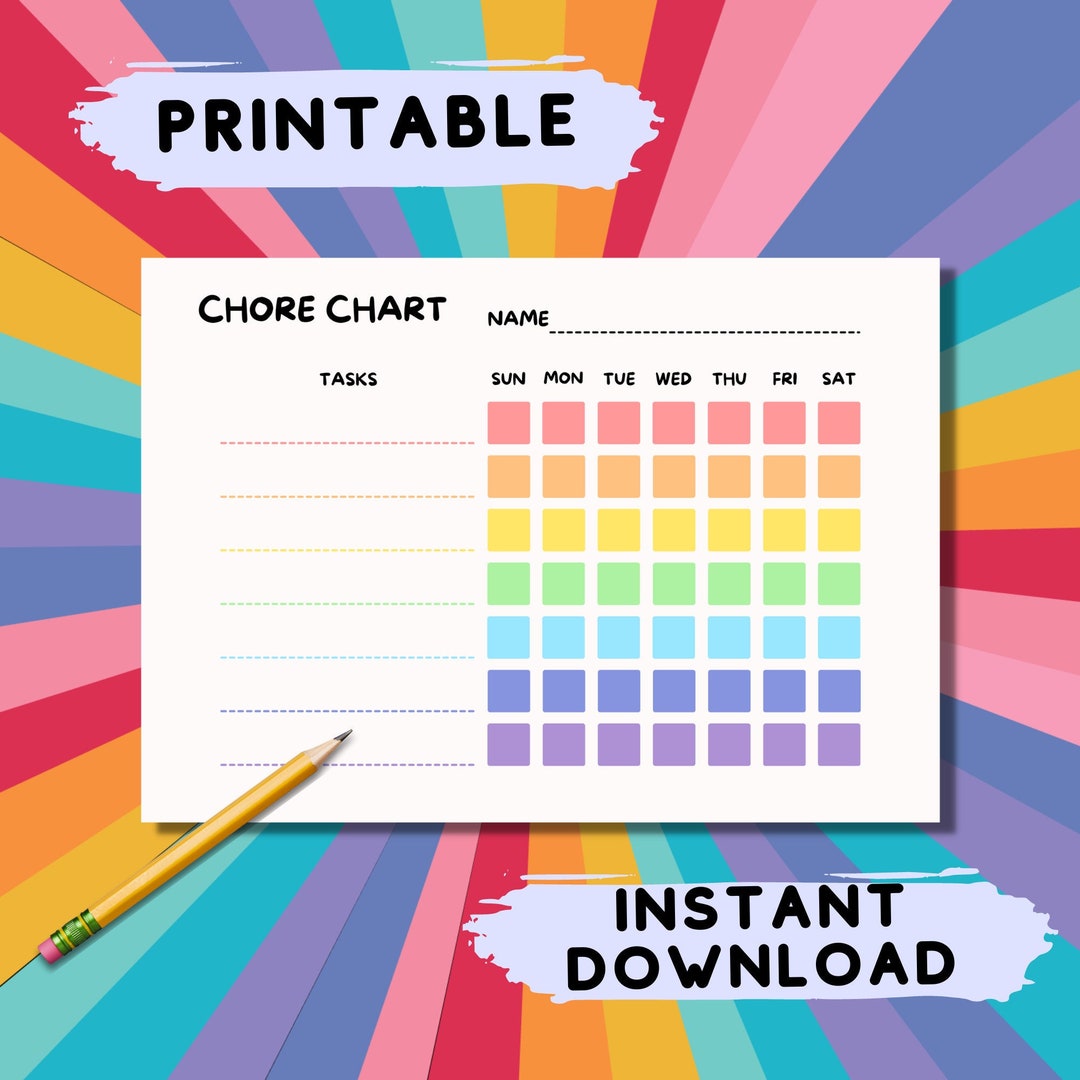 Chore Chart, Rainbow Theme, Kids Chore Chart, Chore Chart Printable ...
