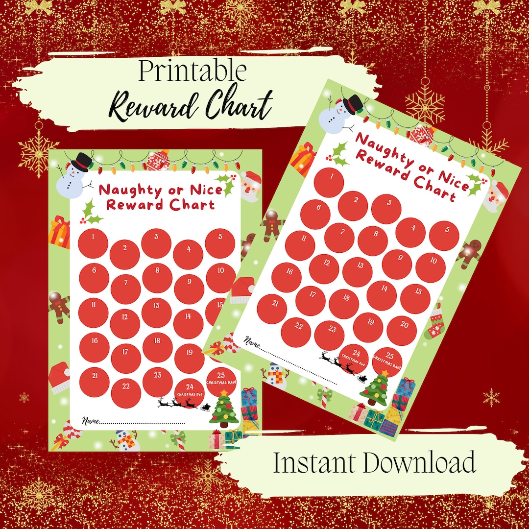 Christmas Themed Chart Reward Chart for Kids Behaviour - Etsy