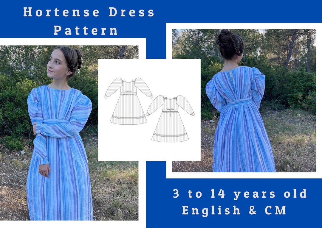 Hortense Dress Pattern, 1830's Fashion for Girl, 3 to 14 Years Old ...